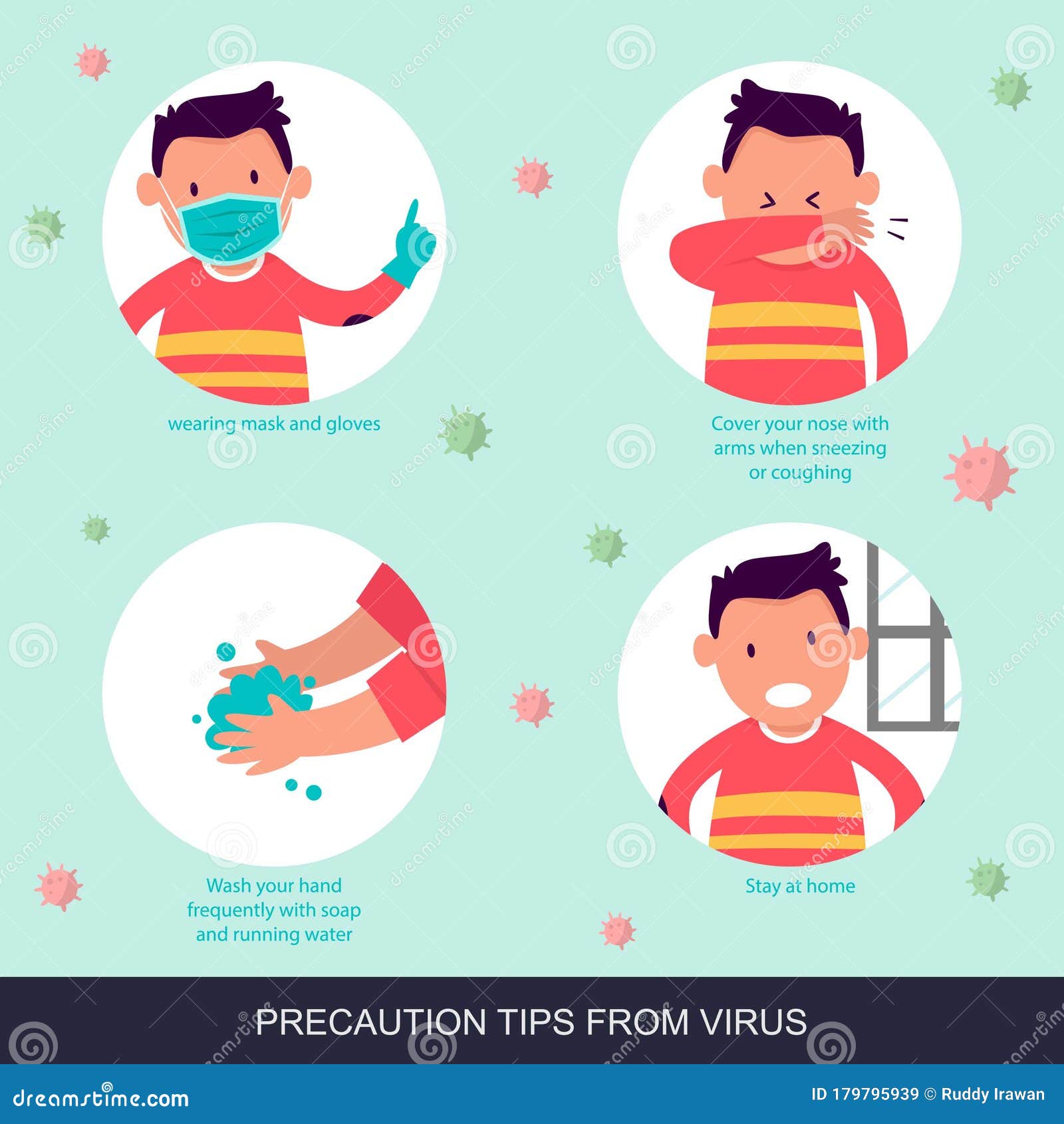 Precaution Tips from Virus, Set of Cartoon Illustration Stock Vector ...