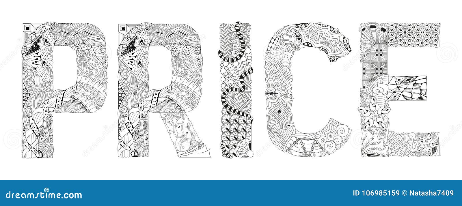 PRECIO De La Palabra Para Colorear Objeto Decorativo Del Zentangle Del ...