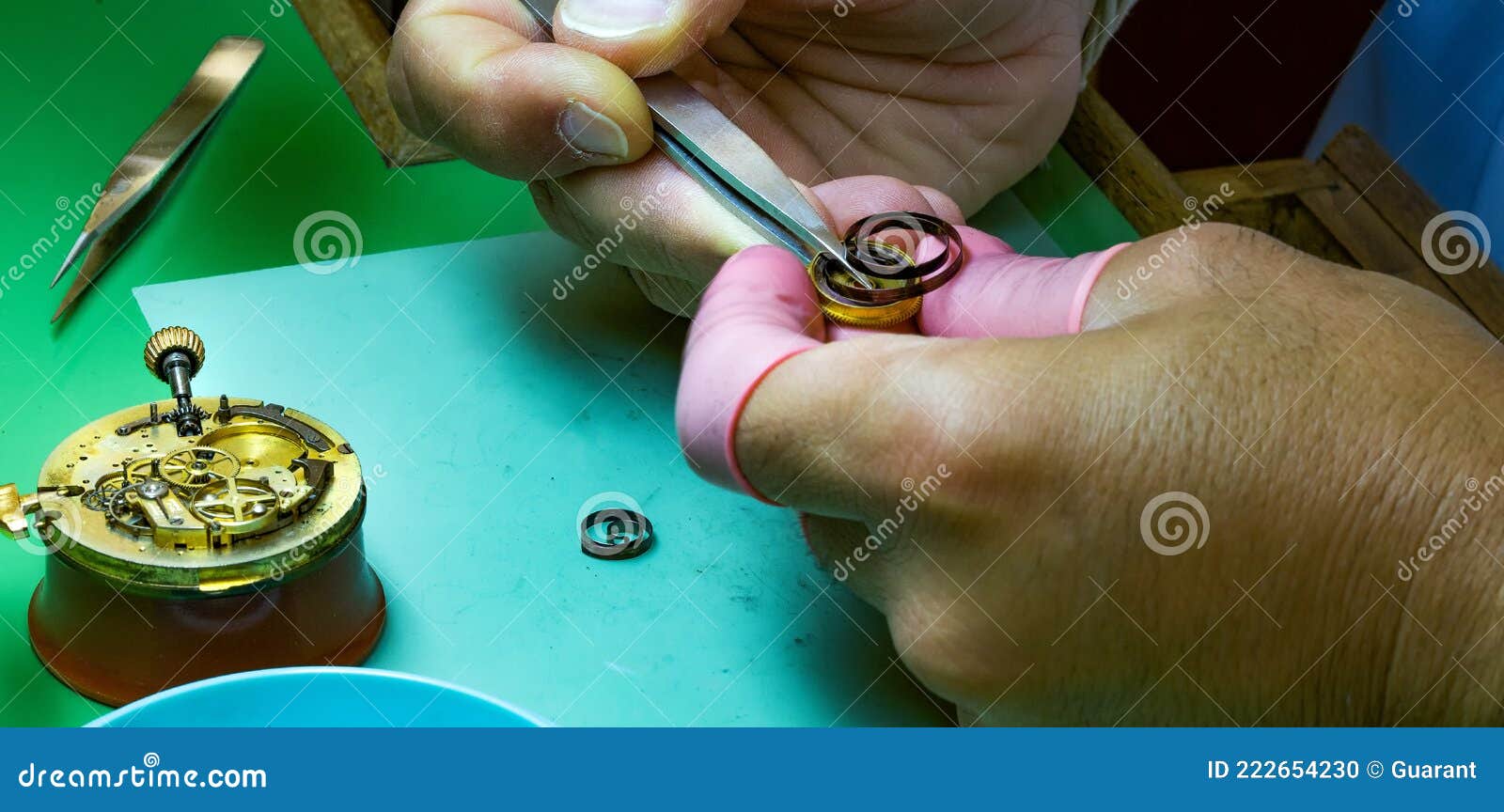 Precious Pocket Watch Disassembled on the Clockmaker Work Table Stock ...