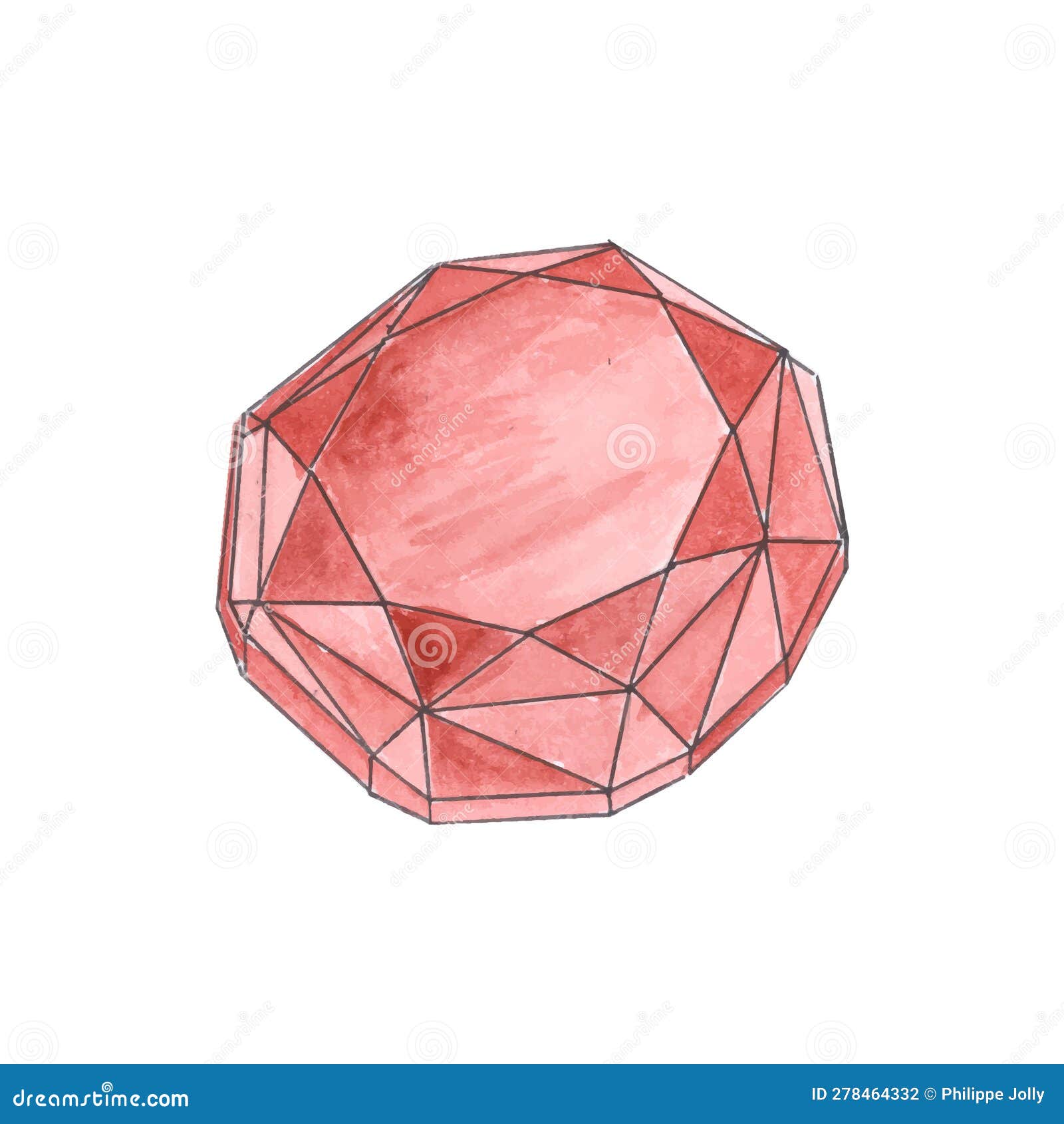 Precious Stone, Ruby Red Crystal Watercolor Vector Illustration. Stock ...