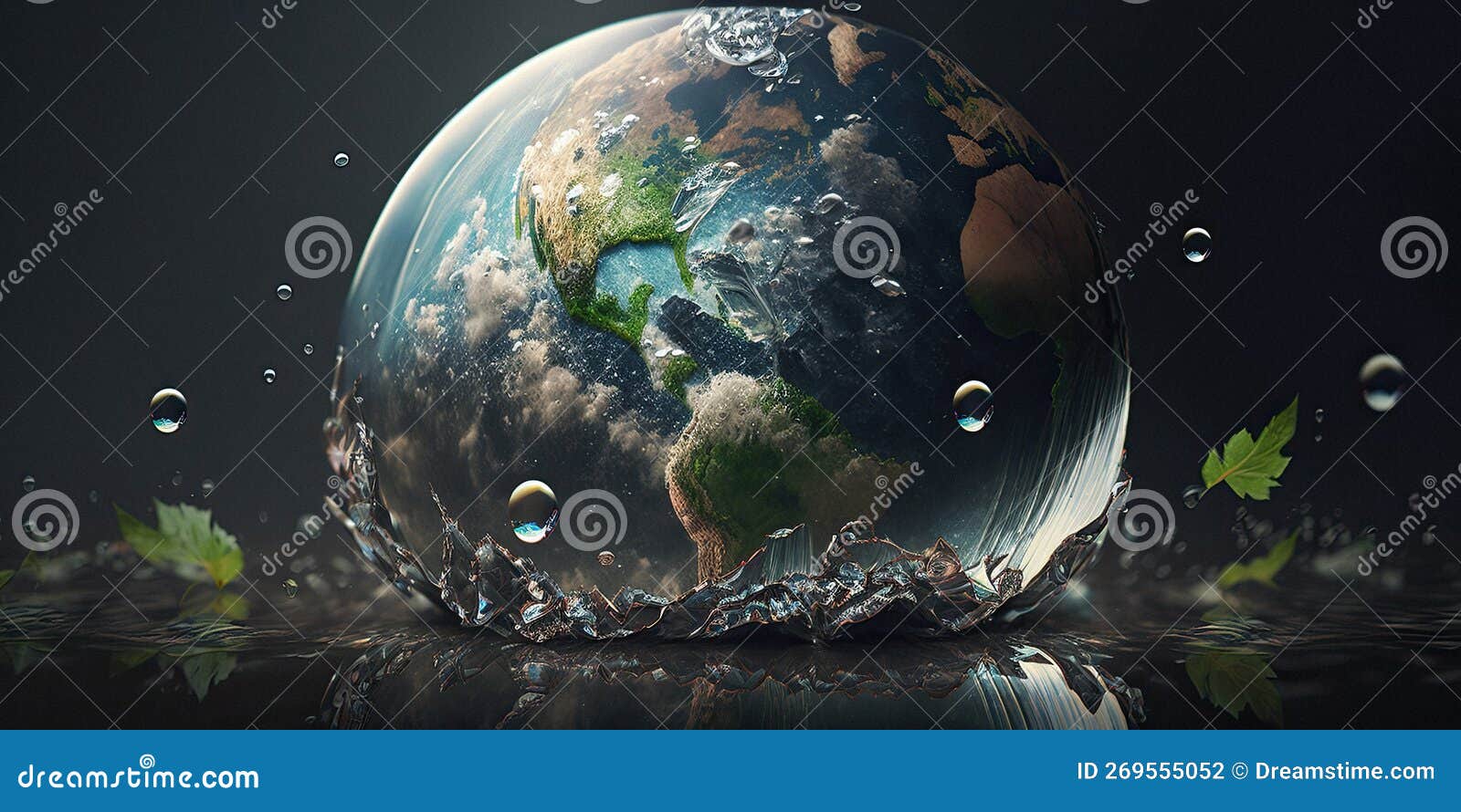 Precious Water Conservation Concept, the Earth Inside a Massive Water ...