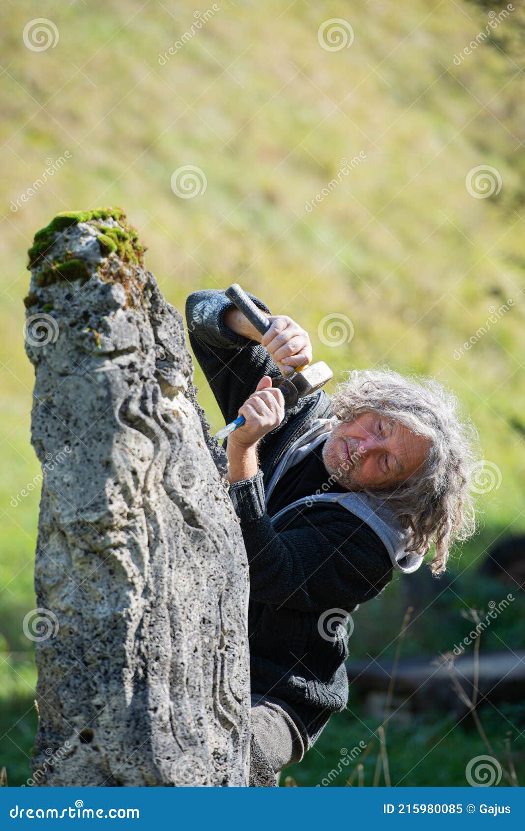 Precise Devoted Senior Artist Carving in Stone Stock Image - Image of ...