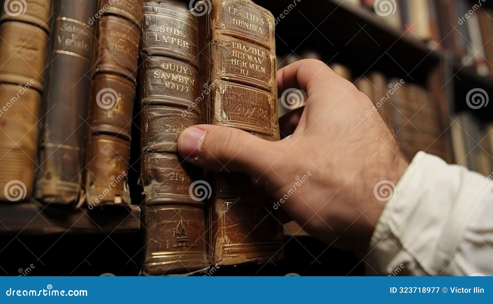 Precise Placement Hand Gently Arranging a Book on a Shelf in an Office ...