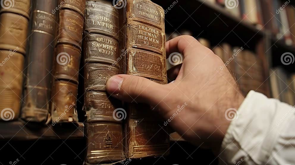 Precise Placement Hand Gently Arranging a Book on a Shelf in an Office ...