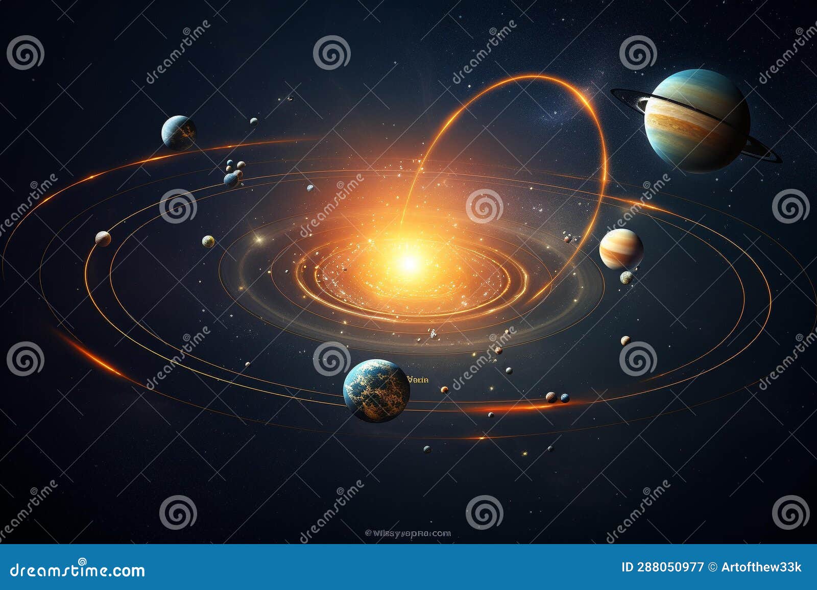 Precise Planetary Orbits in Serene Studio Setting Stock Illustration ...