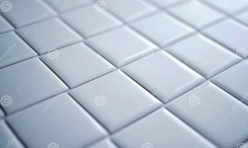 Precise White Ceramic Tile Alignment on Adhesive Under Bright Ambient ...