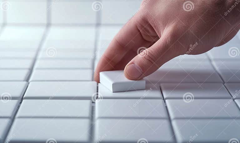 Precise White Ceramic Tile Alignment on Adhesive Under Bright Ambient ...