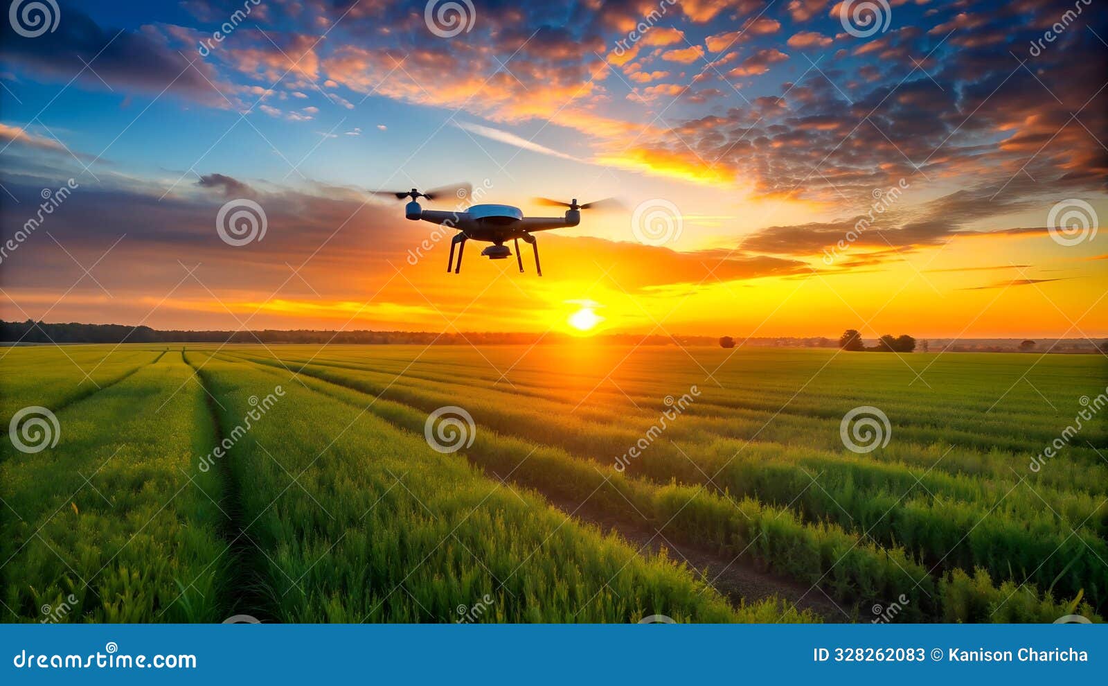 Agriculture Drones Fly Over Rice Fields Sprinkling Fertilizer, High ...