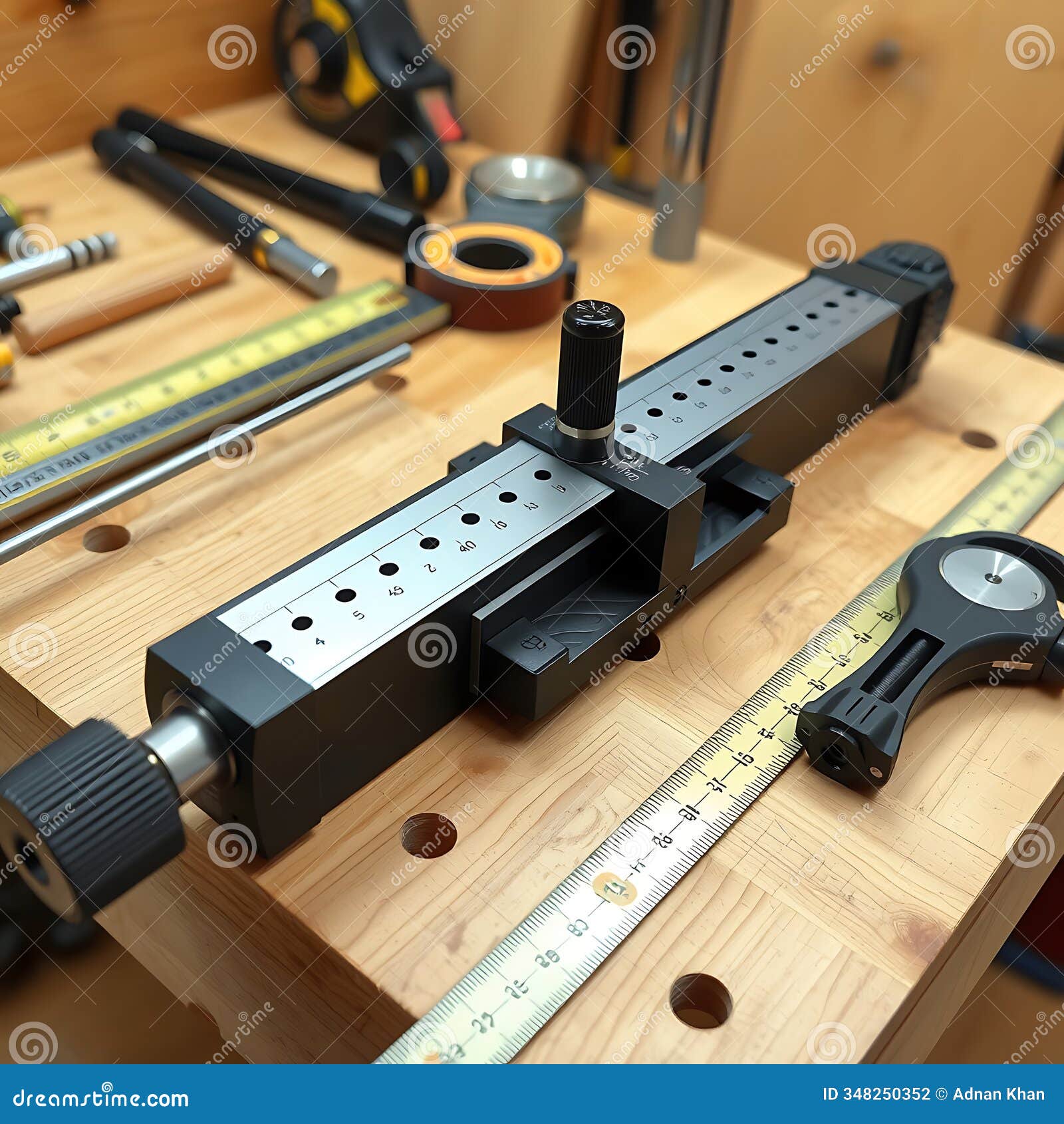 A Precision Alignment Tool Set on a Wooden Workbench Surrounded by ...