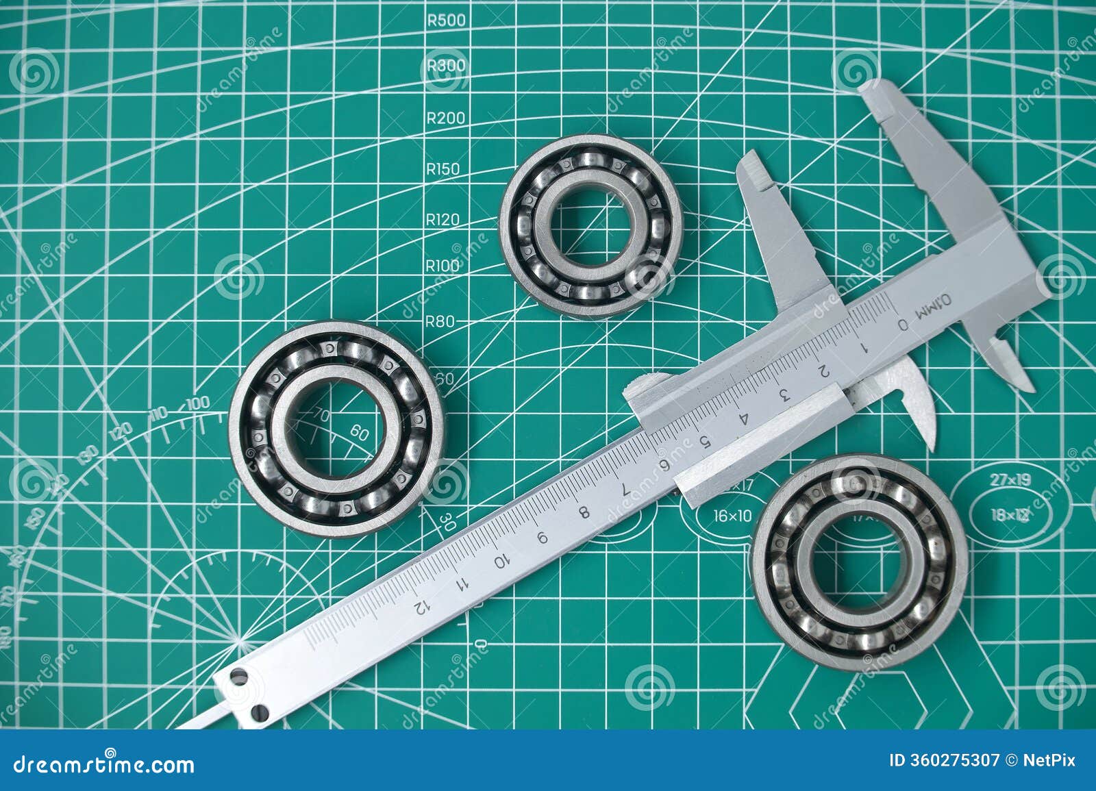 Precision Ball Bearings and Caliper in a Technical Measurement ...