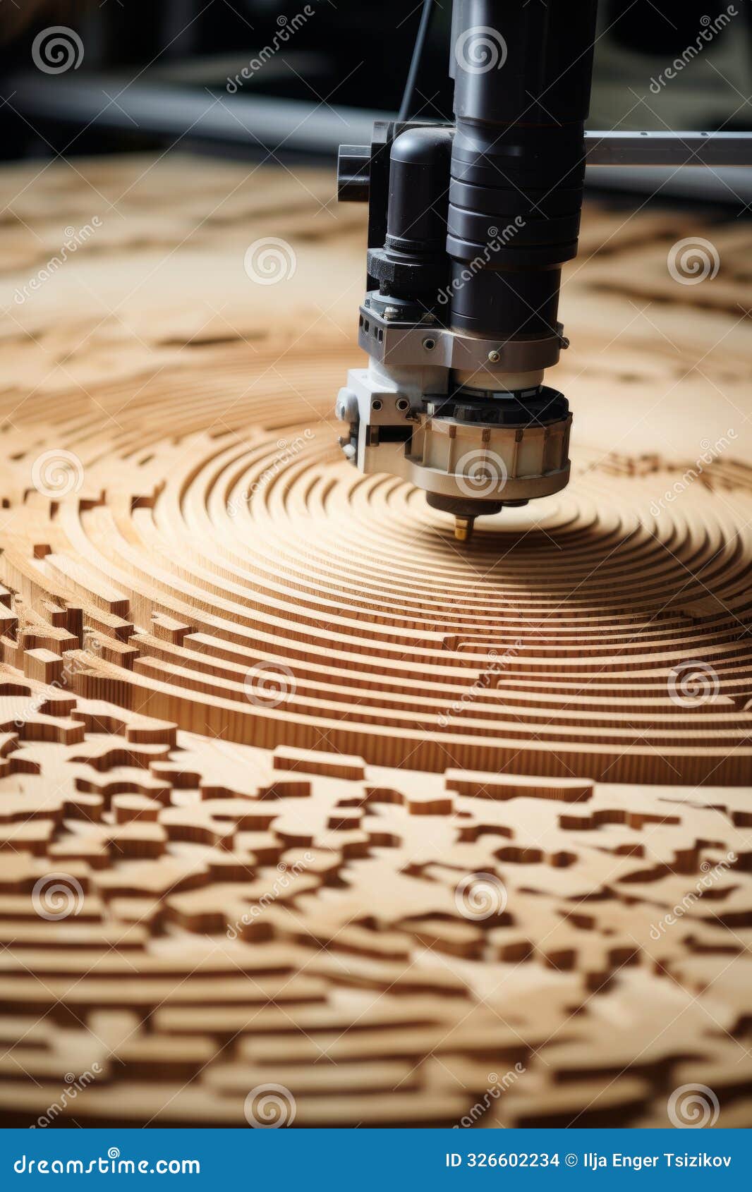 Precision Cnc Machine Carving Intricate Design, Showcasing Wood Grain S ...