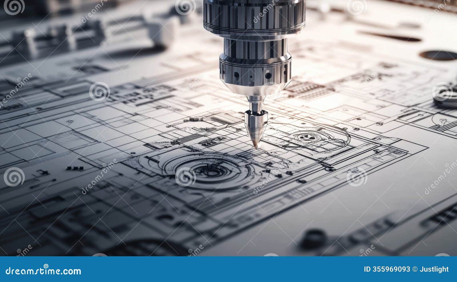 Precision Cnc Milling Machine Creating Intricate Blueprint Design Stock ...
