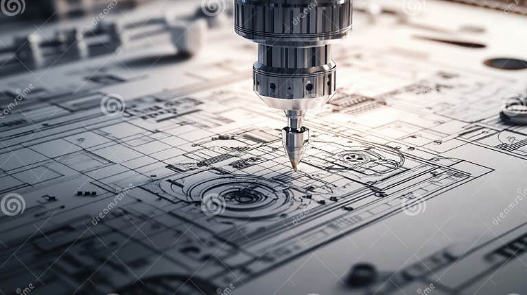 Precision Cnc Milling Machine Creating Intricate Blueprint Design Stock ...