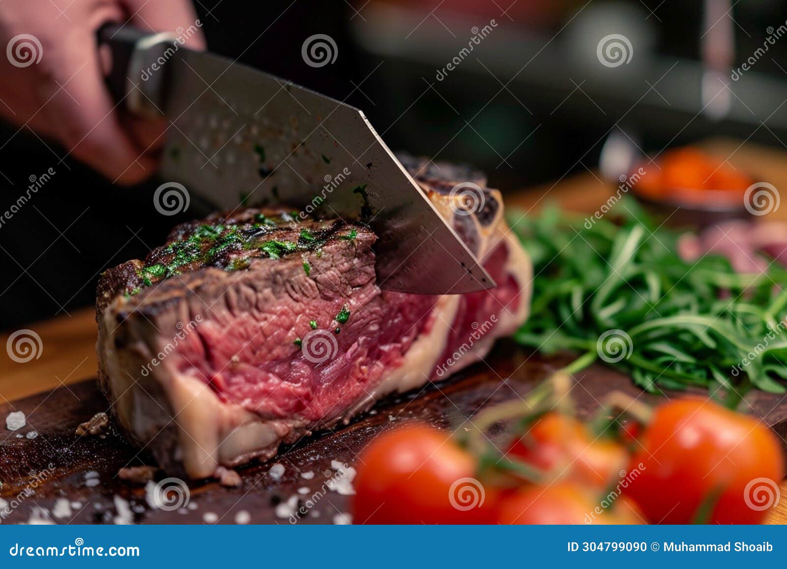 Precision in Cooking Chefs Hands Cutting a Large Beef Portion Stock ...