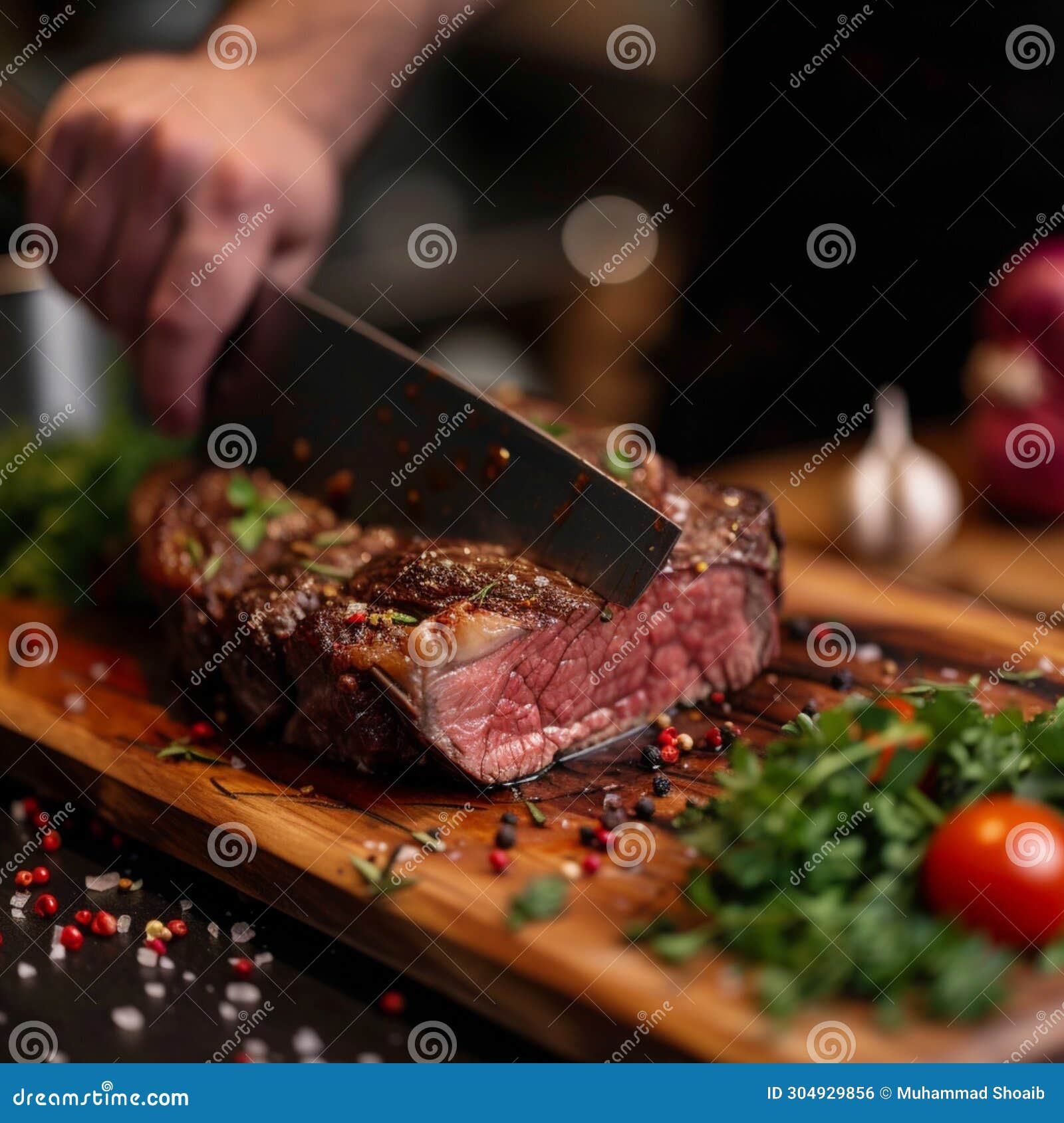 Precision in Cooking Chefs Hands Cutting a Large Beef Portion Stock ...