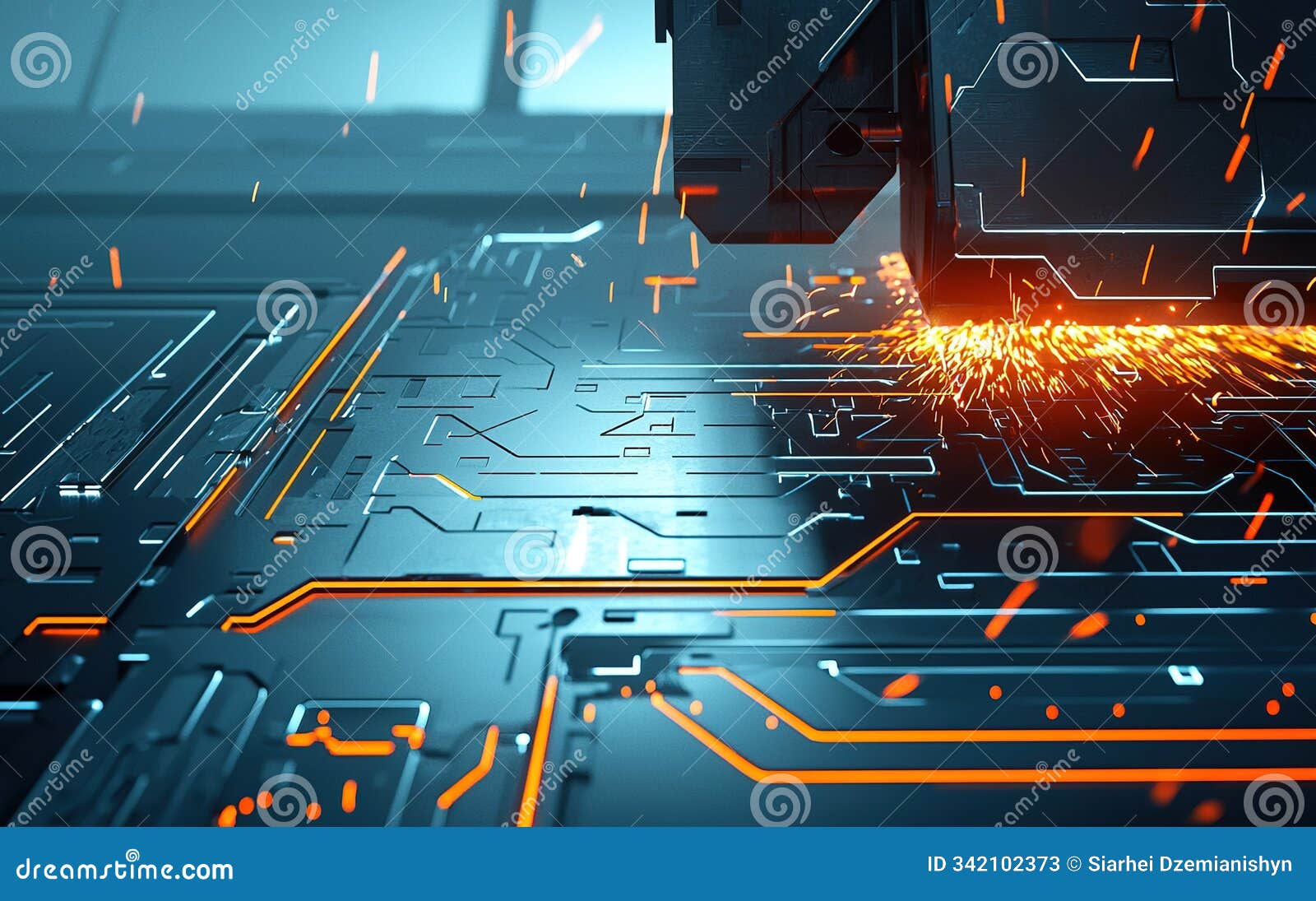 Precision Cutting of a Circuit Board with Bright Sparks Flying in a ...