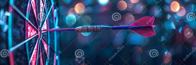 Precision Dart Hitting Bullseye in Vibrant Setting a Closeup of a Dart ... Precision Dart Hitting Bullseye in Vibrant Setting a Closeup of a Dart ...