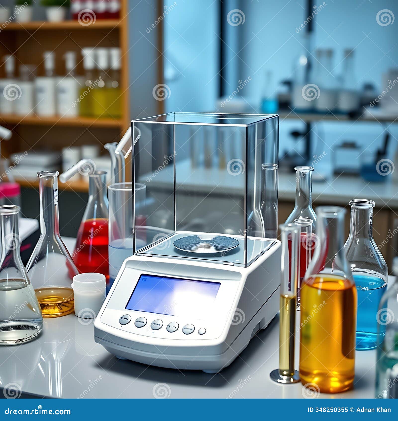 A Precision Digital Scale on a Scientific Lab Counter Surrounded by ...