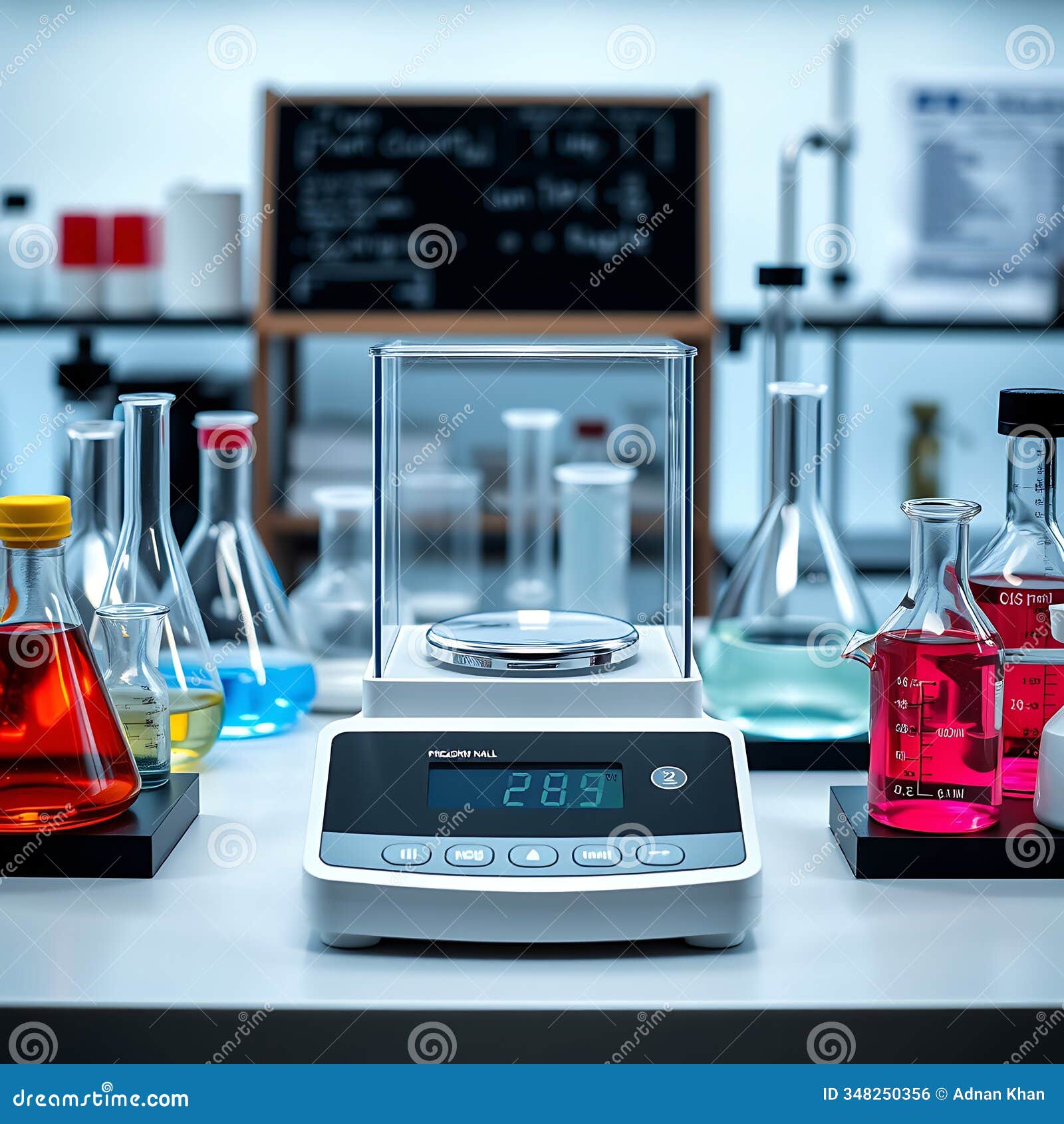 A Precision Digital Scale on a Scientific Lab Counter Surrounded by ...