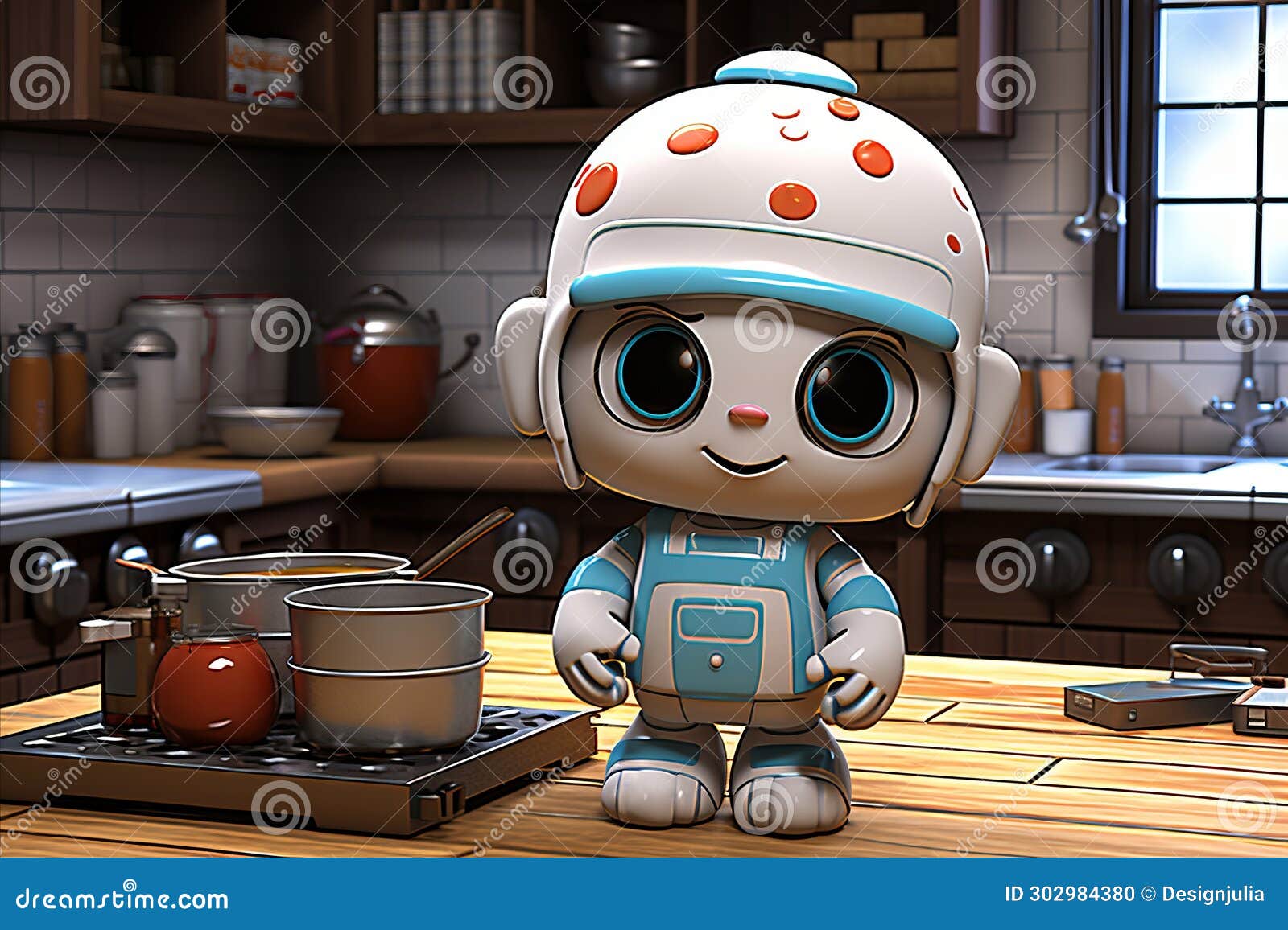 Precision-engineered Cute Robot Diligently Making Delicious Breakfast ...