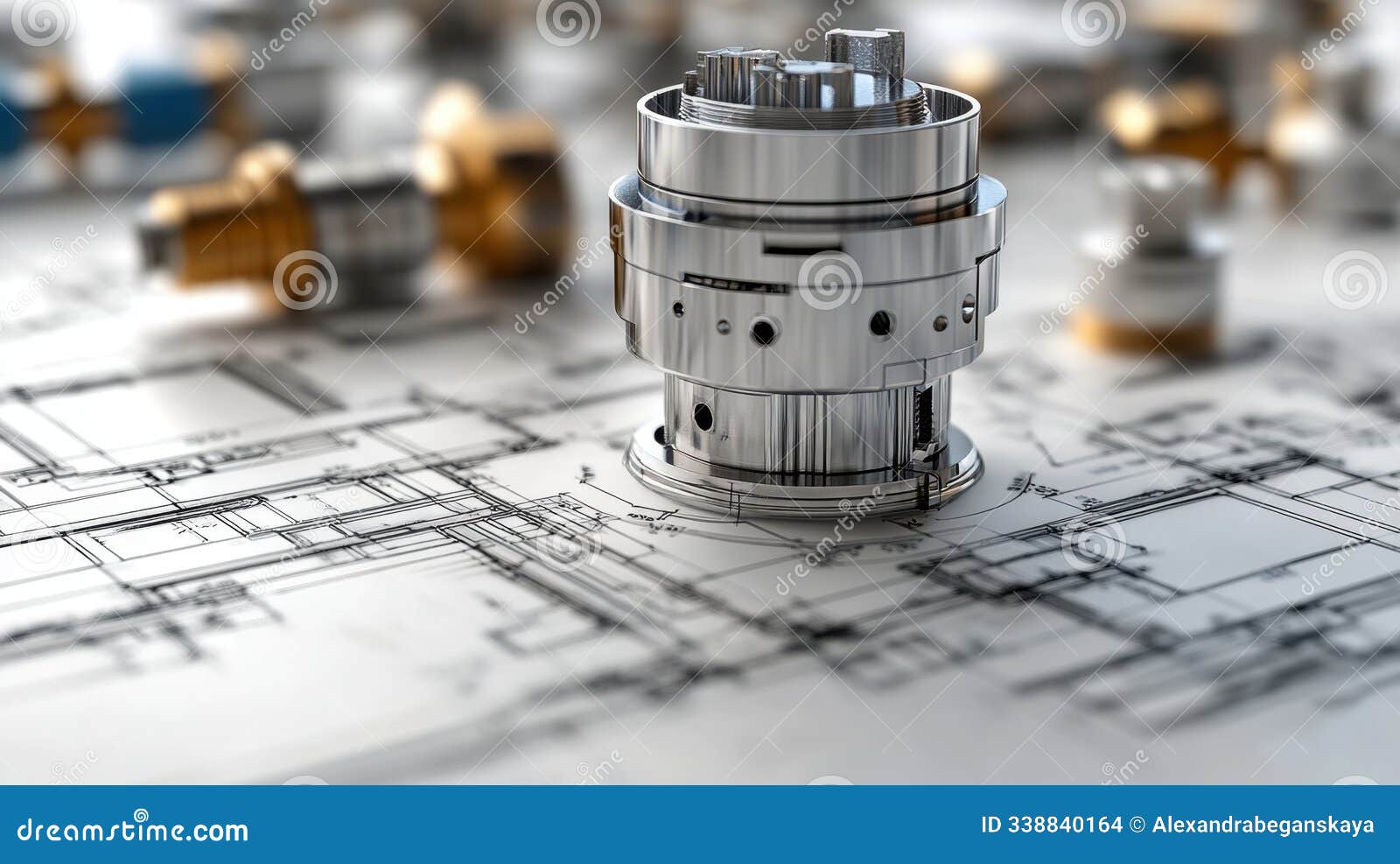 Precision Engineered Mechanical Component on Technical Drawing Stock ...