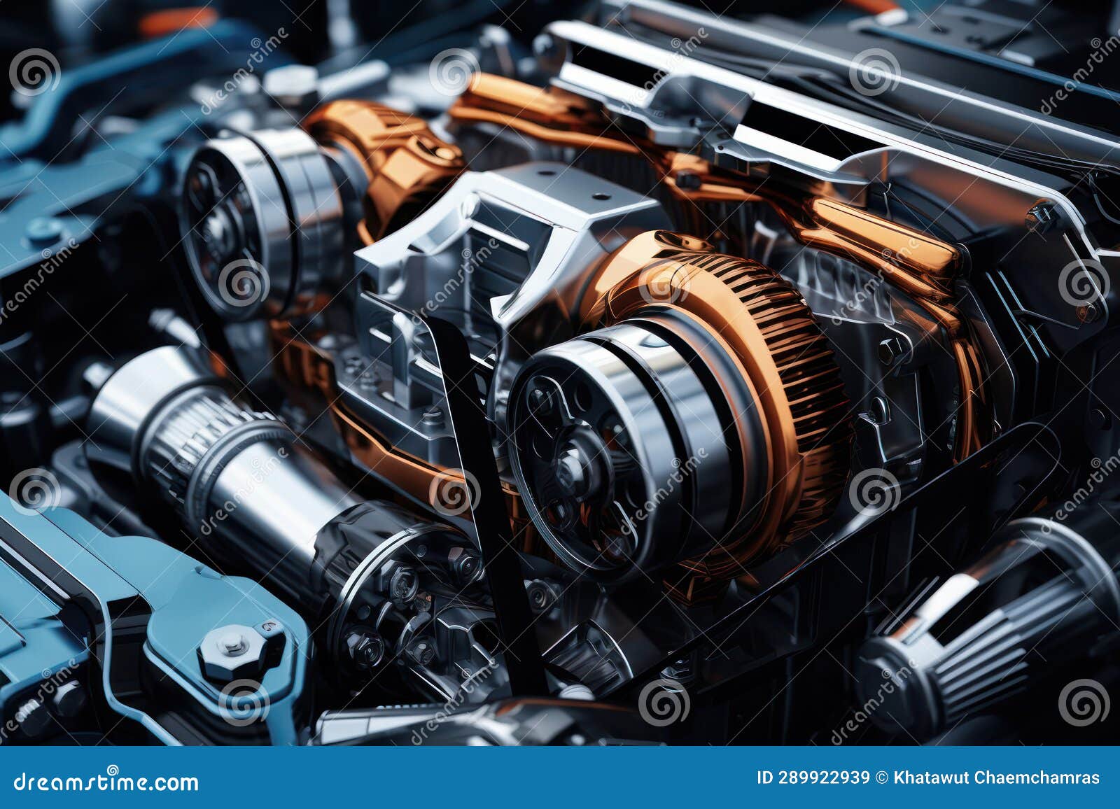 Precision Engineering: Closeup Fragment of an Auto Engine, a Glimpse ...