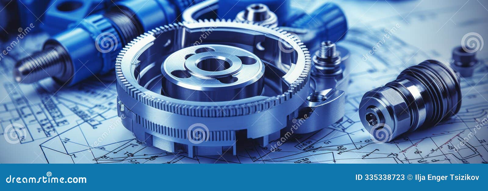 Precision Engineering Components on Technical Blueprint Gears, Valves ...