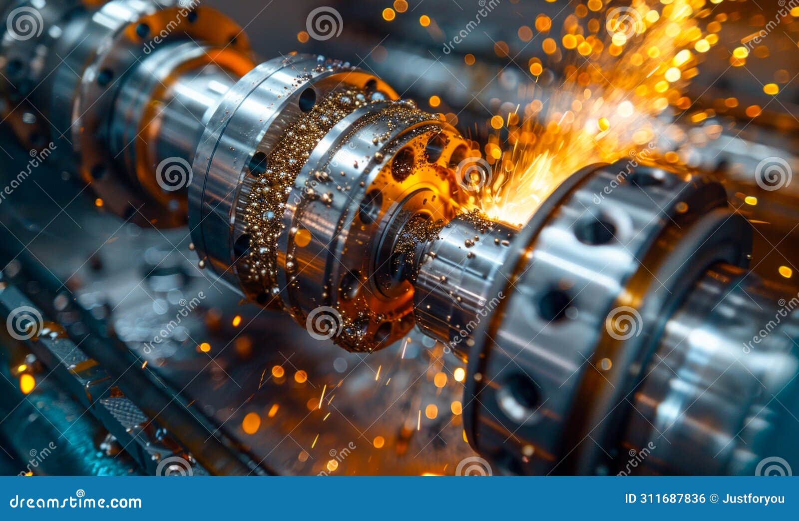 Precision Engineering: Metal Lathe in Action. Generative Ai Stock ...
