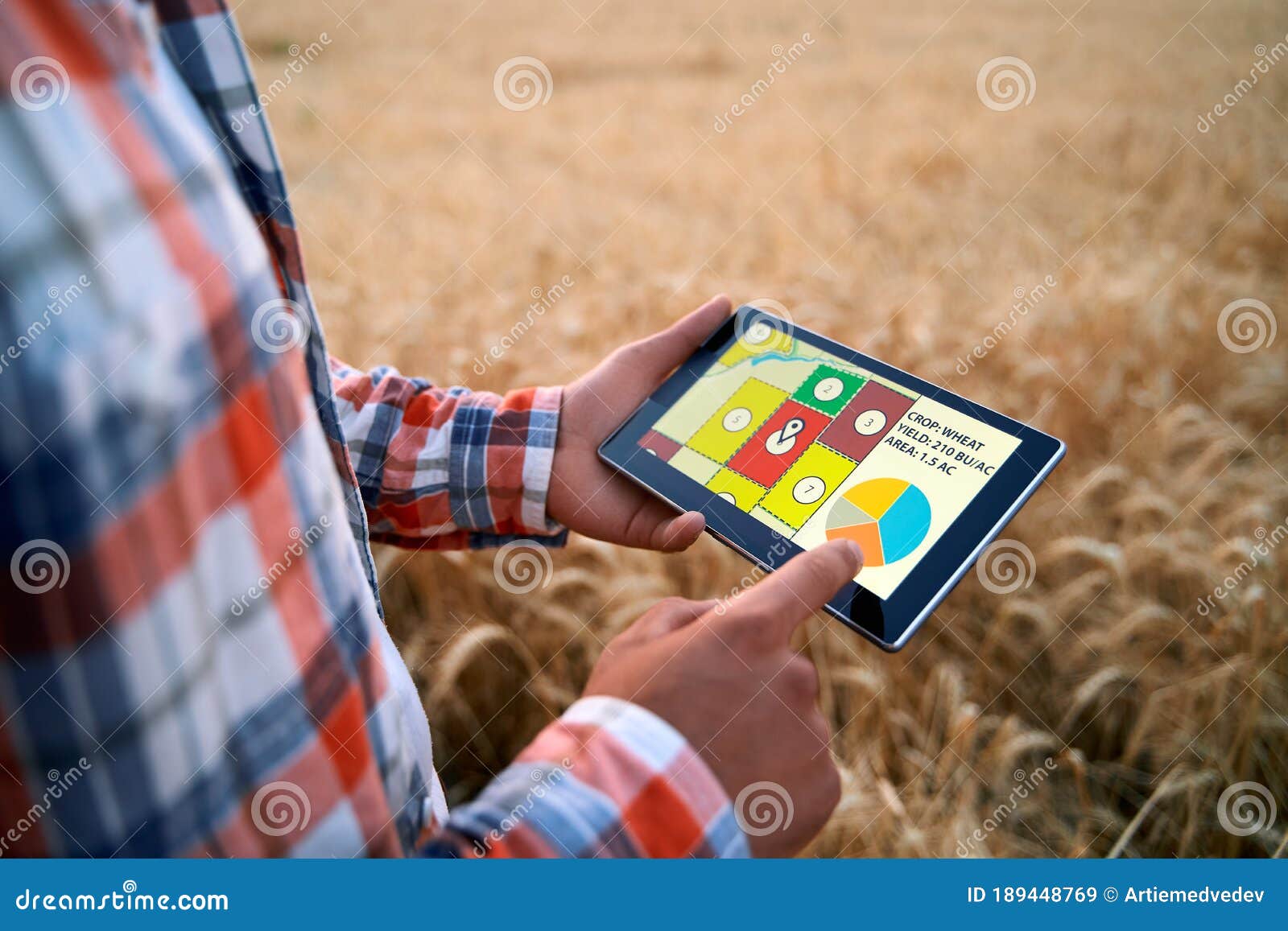Precision Farming. Farmer Holds Tablet Using Online Data Management ...
