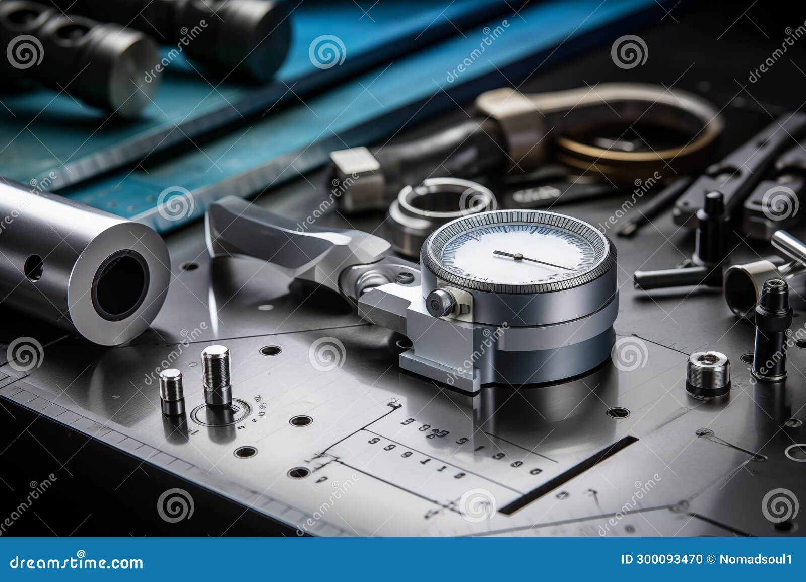 Precision Measuring Tools and Steel Supplies on Worktable. Generative ...