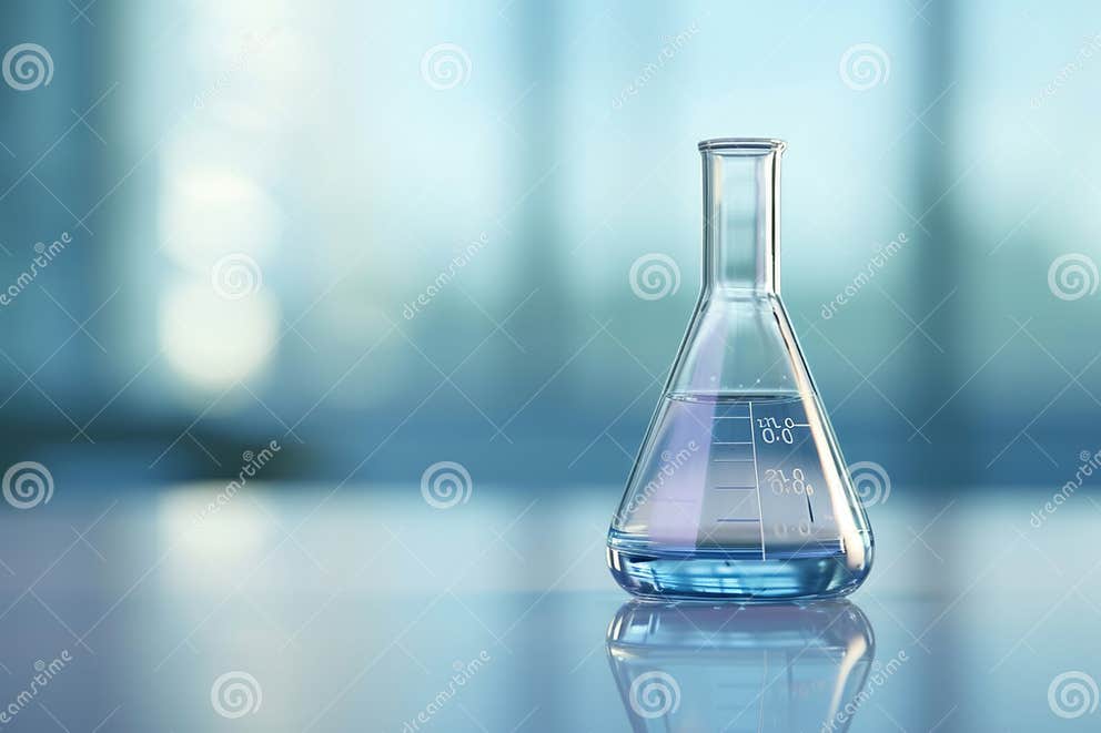 Precision Meets Elegance: Blue-tinted Beaker Against a Softly Blurred ...