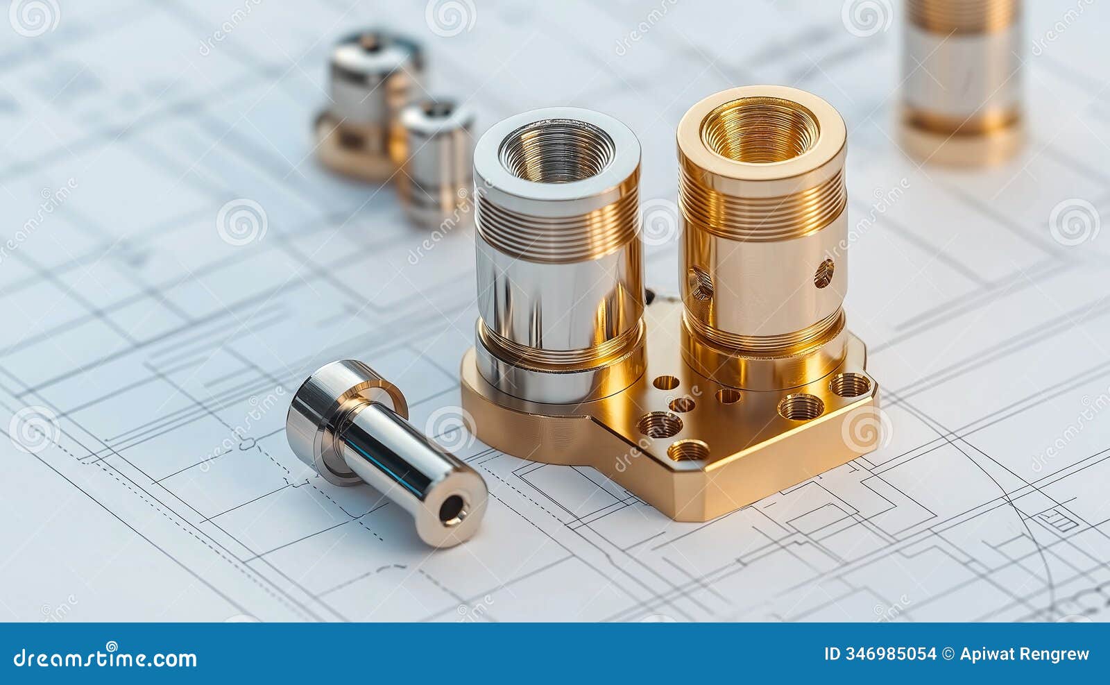 Precision Metal Components on Engineering Drawings Showcasing Intricate ...
