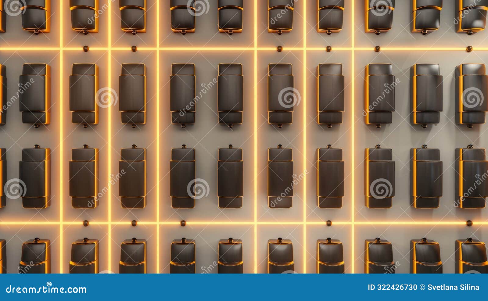 Precision Placement of Battery Packs in Grid Layout on Wall. Battery ...