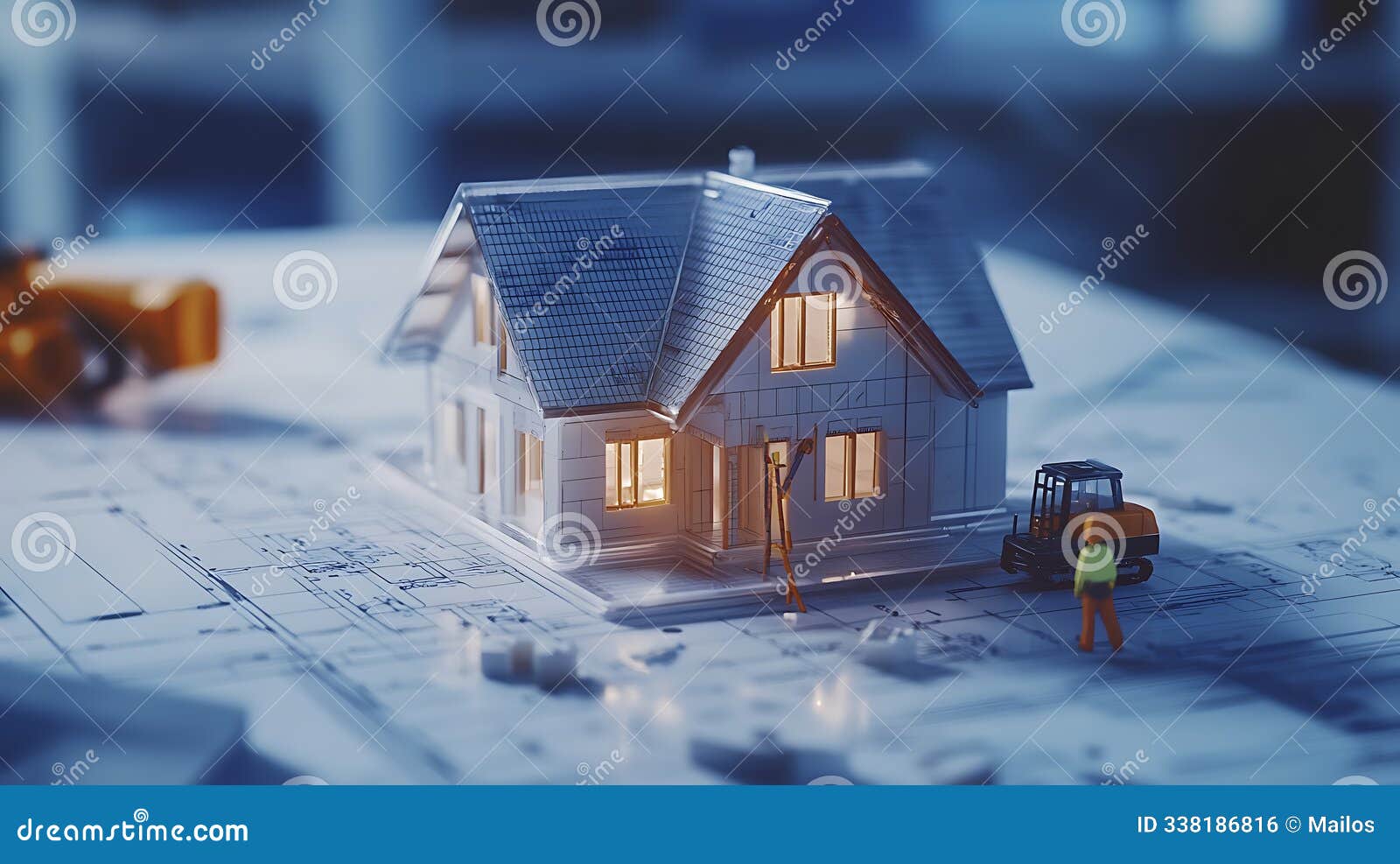 Precision and Planning Worker Assembling House on Floor Plans Stock ...