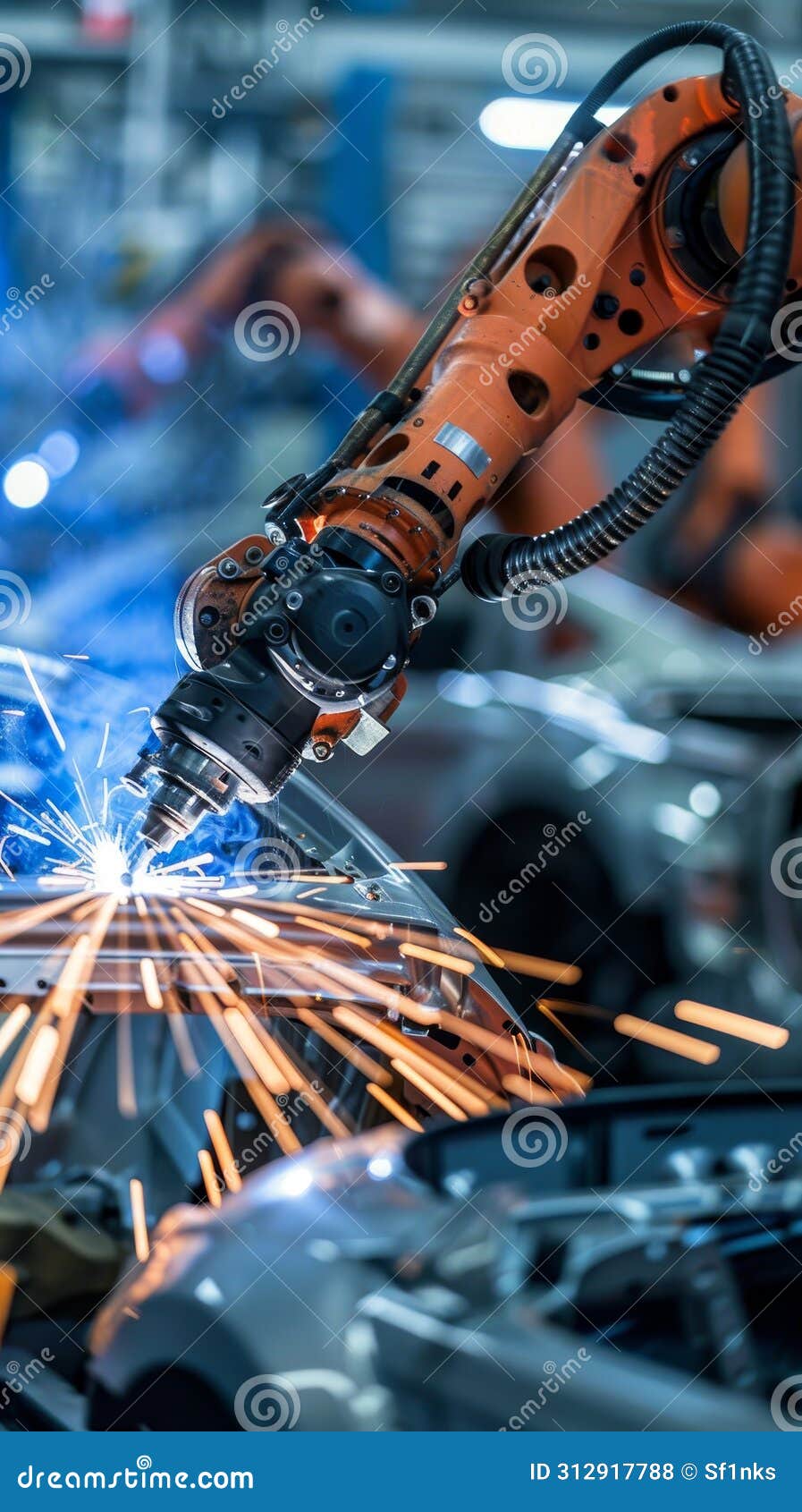 A Precision Robotic Arm Performing Welding on a Car Assembly Line ...