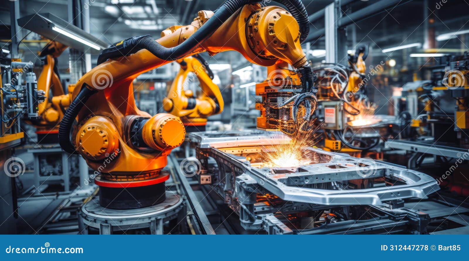 Precision Robotics Automated Arms in Car Manufacturing Stock ...
