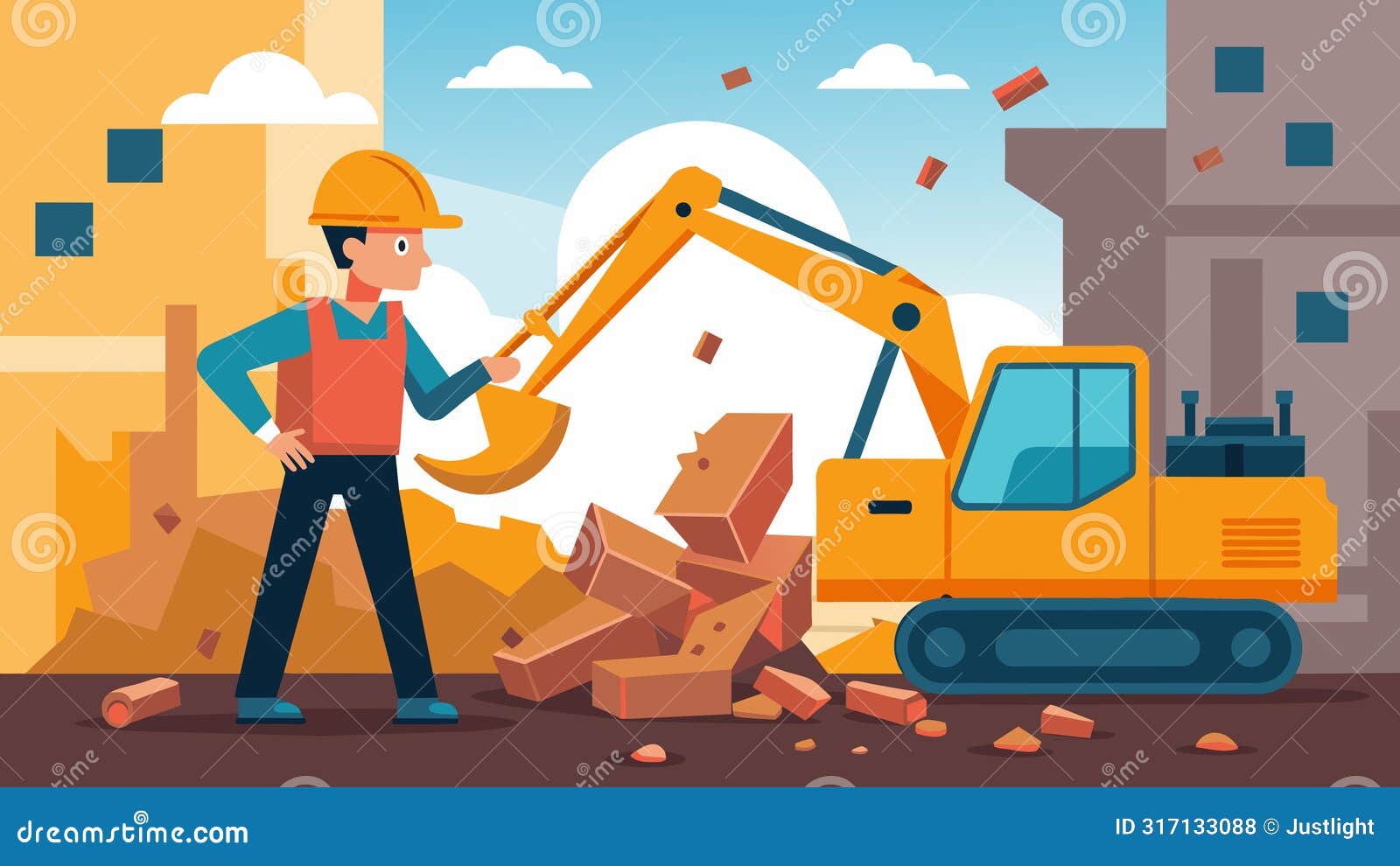 The Precision and Skill of a Demolition Excavator Operator Carefully ...