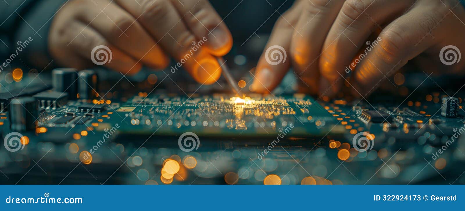 Precision Soldering on a Densely Packed Circuit Board. Stock Image ...