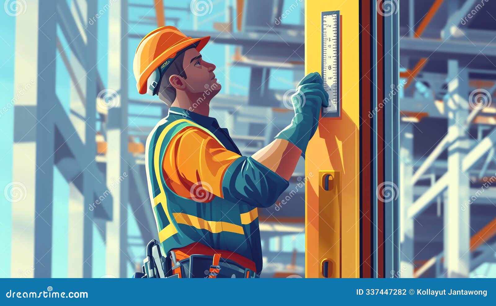 Precision in Structural Work: a 3D Vector Illustration of a Worker ...