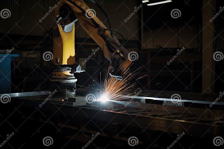 Precision Welding Robot Performing Calibration on Structural Beam Stock Illustration ...