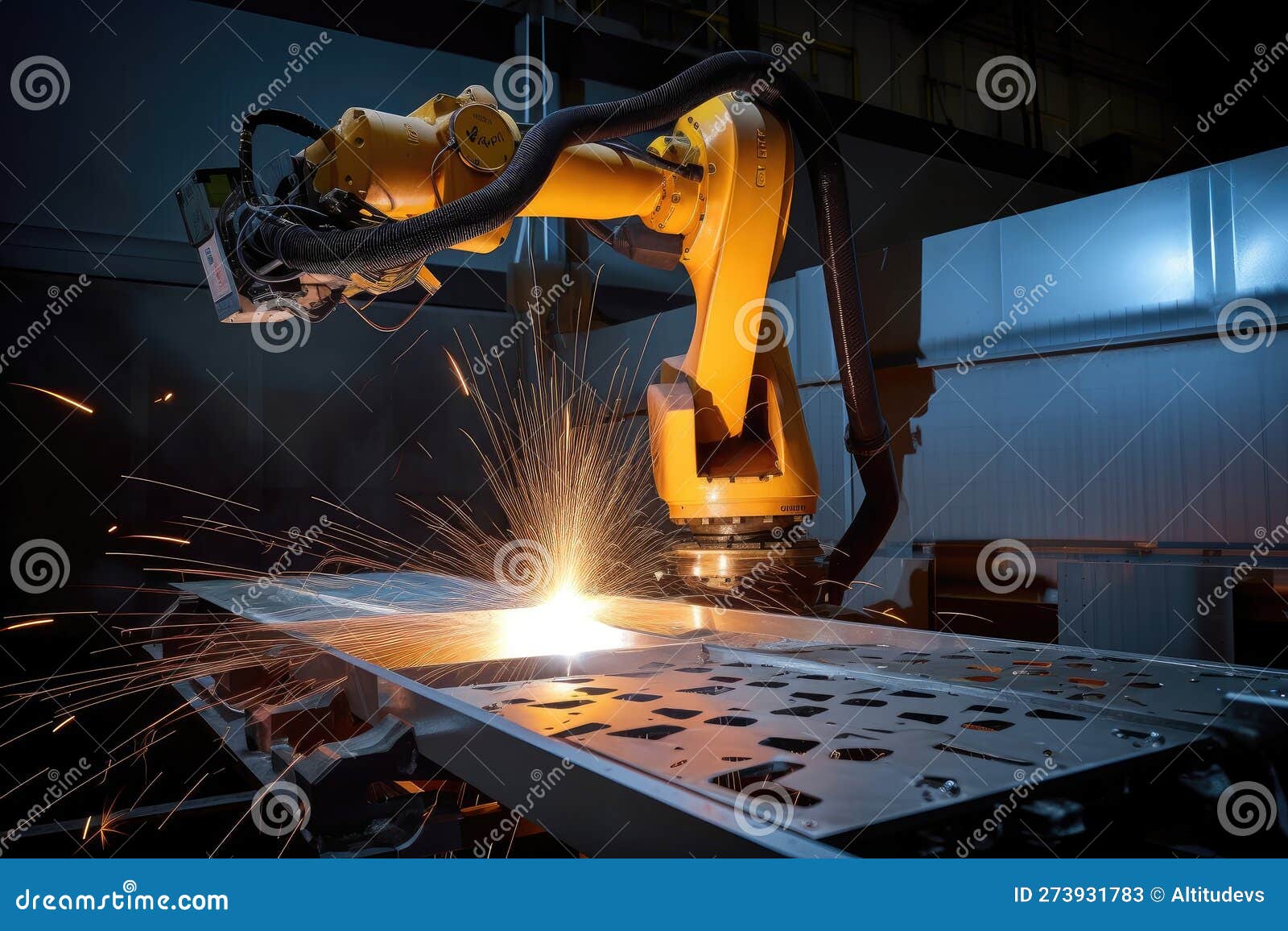 Precision Welding Robot Performing Complex Weld on Aircraft Wing Stock ...
