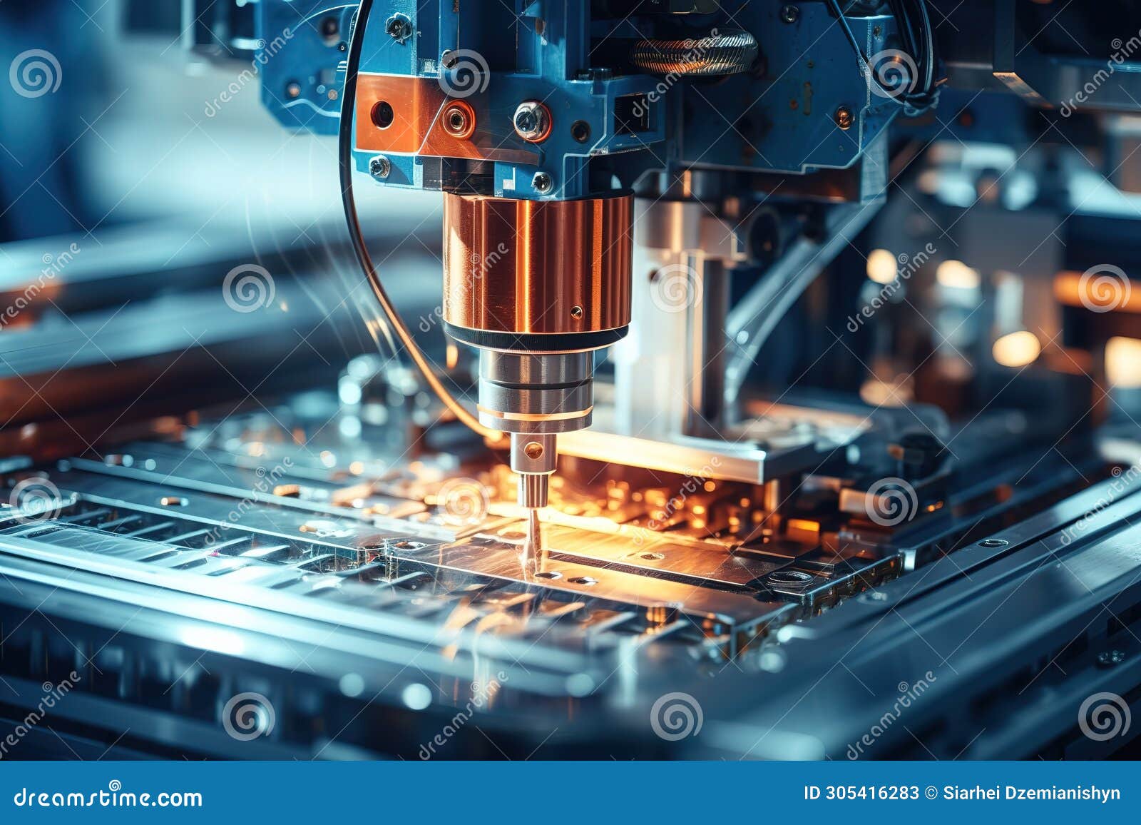 Precision at Work: Close-Up of a CNC Machine Cutting a Circuit Board ...