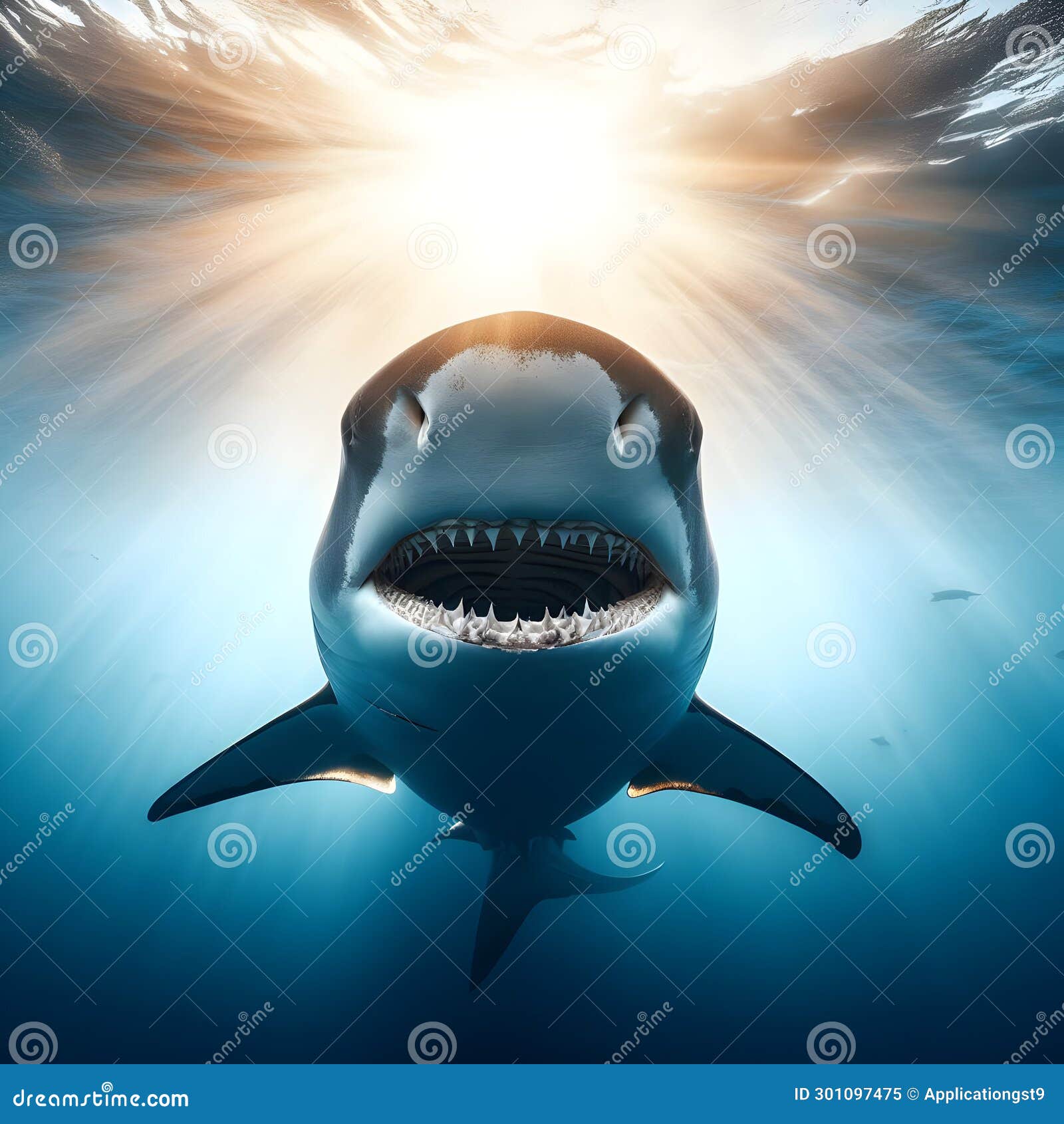 A Menacing Great White Shark Prowls The Depths, Jaws Agape. Generative ...