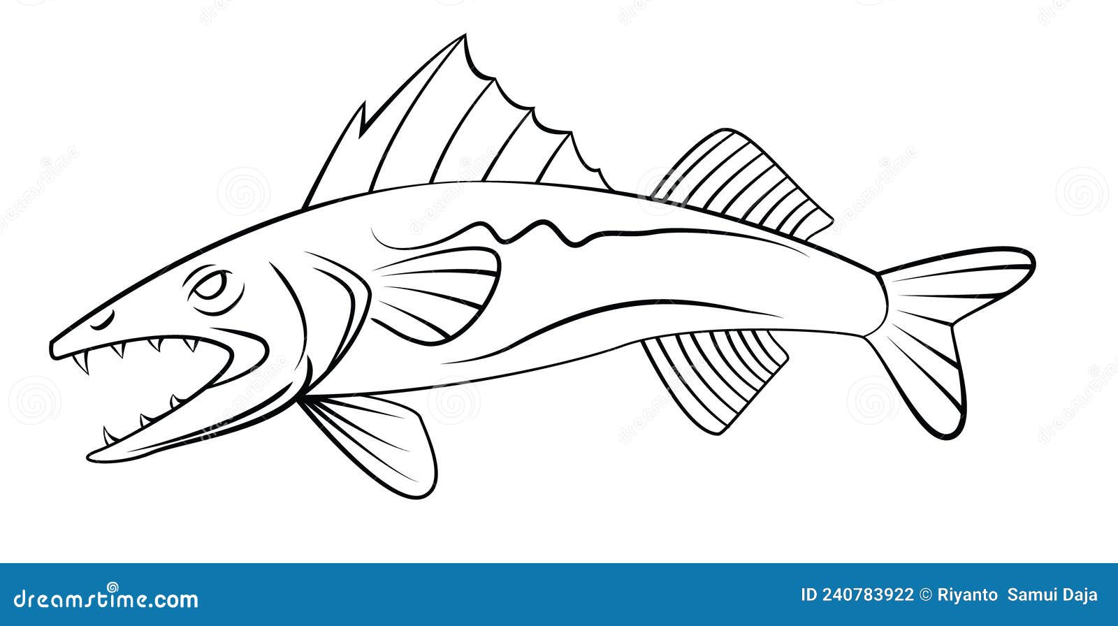 Predator Fish Black and White Illustration Design Stock Vector ...