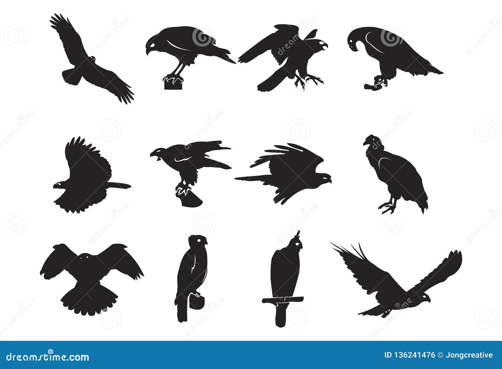 Predator Wild Bird Silhouette Design Element Hawk Eagle Falcon Stock ...