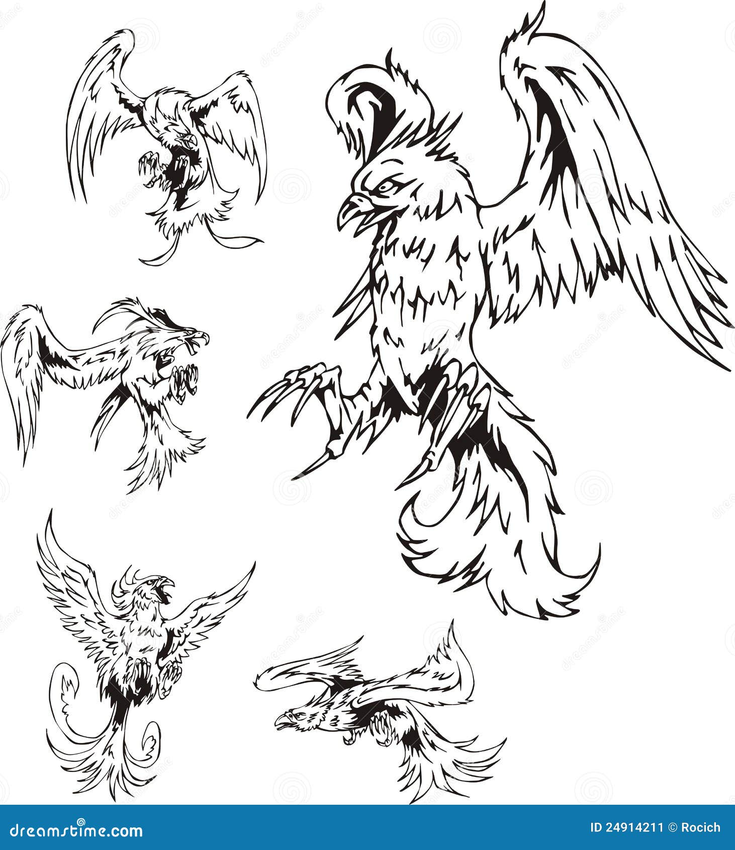 Predatory Bird Tattoos Cartoon Vector | CartoonDealer.com #24914179