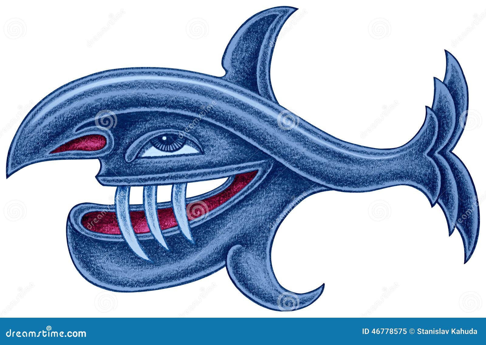 Predatory Blue Fish with Long Teeth Stock Illustration - Illustration ...