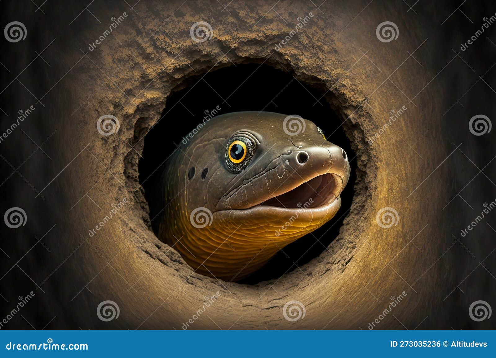 Predatory Moray Eel Hunter Camouflages in Circular Stone Hole at Bottom ...