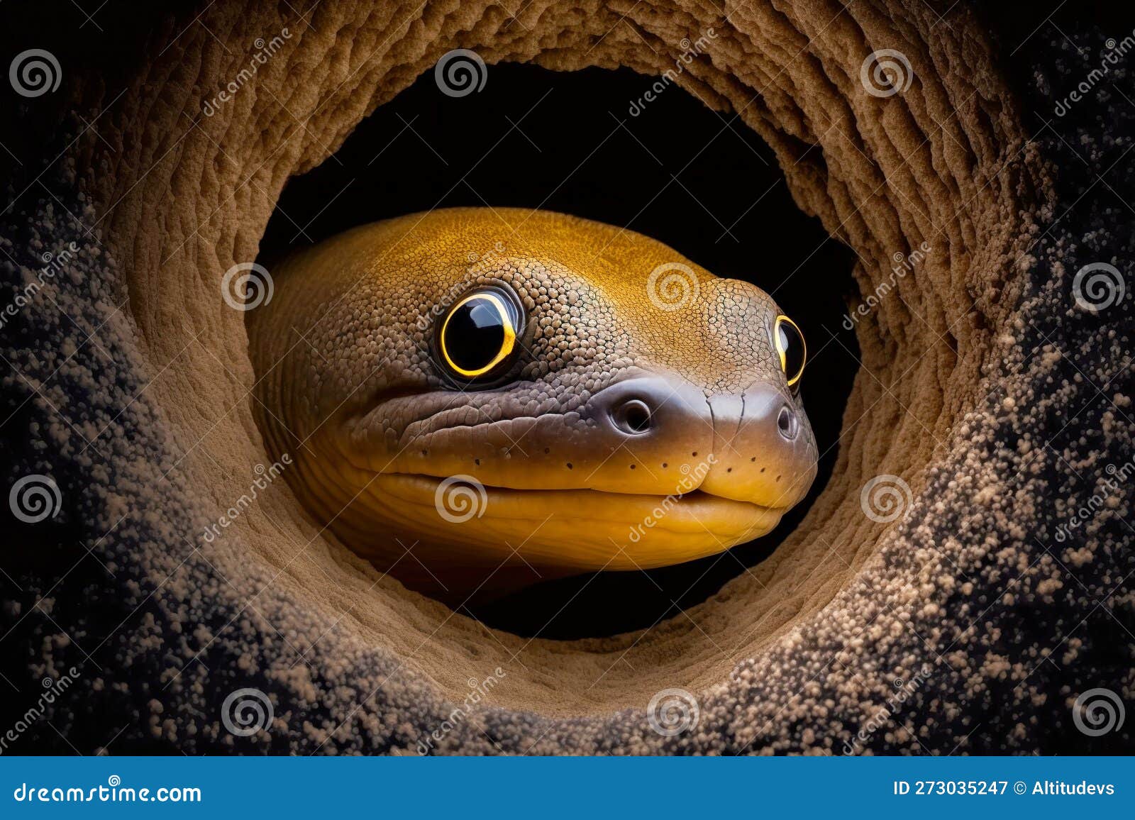 Predatory Moray Eel Hunter Camouflages in Circular Stone Hole at Bottom ...