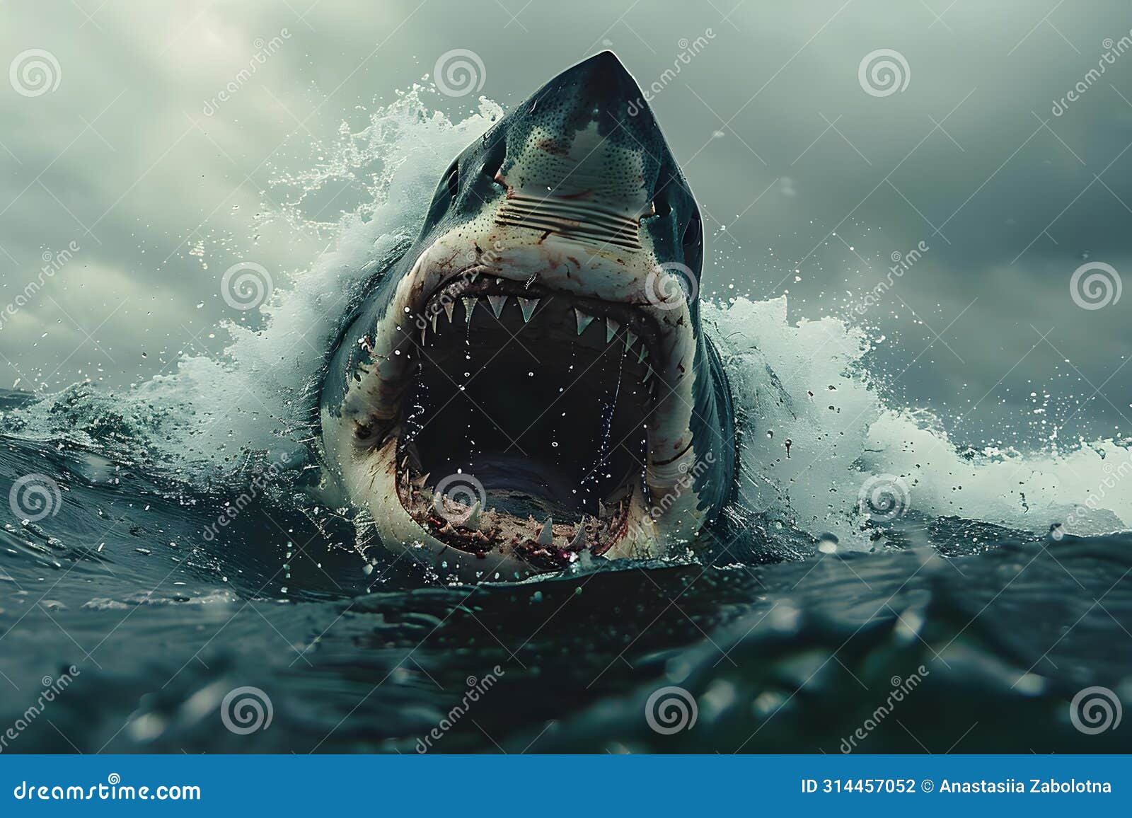 Predatory Silence: the Silent Approach of a Great White. Concept Shark ...